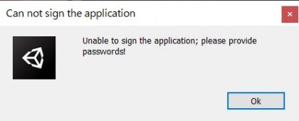 【Unity2020.3】Android用のapkをビルドしようとしたら「Can not sign the application: Unable to sign the ...