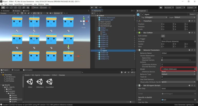 【Unity】ML-AgentsのExampleで学習を実行してモデルをつくる（ML-Agentsで機械学習＆強化学習をやってみる その3 ...